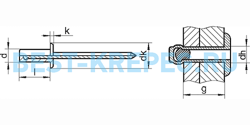 16585 ISO Заклепки вытяжные [слепые] закрытые с выступающим бортиком А2/Sst [Медь/Sst, Al/Sst ...